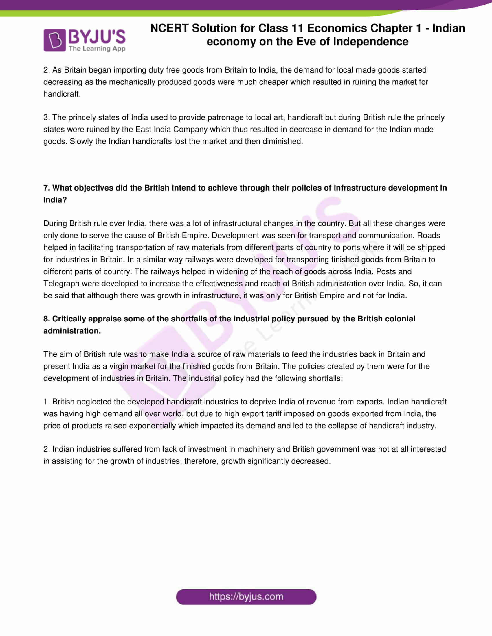 NCERT Solution For Class 11 Economics Chapter 1 Indian Economy on the ...