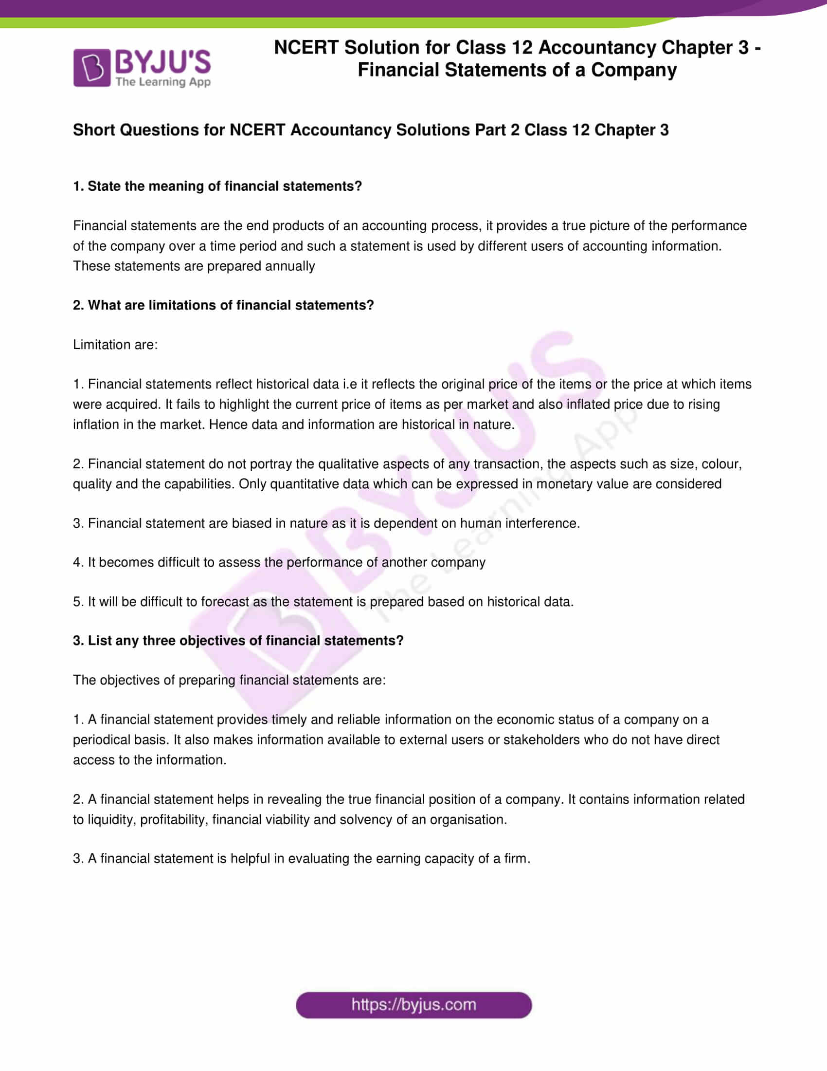 NCERT Solution For Class 12 Accountancy Chapter 3 Financial Statements ...