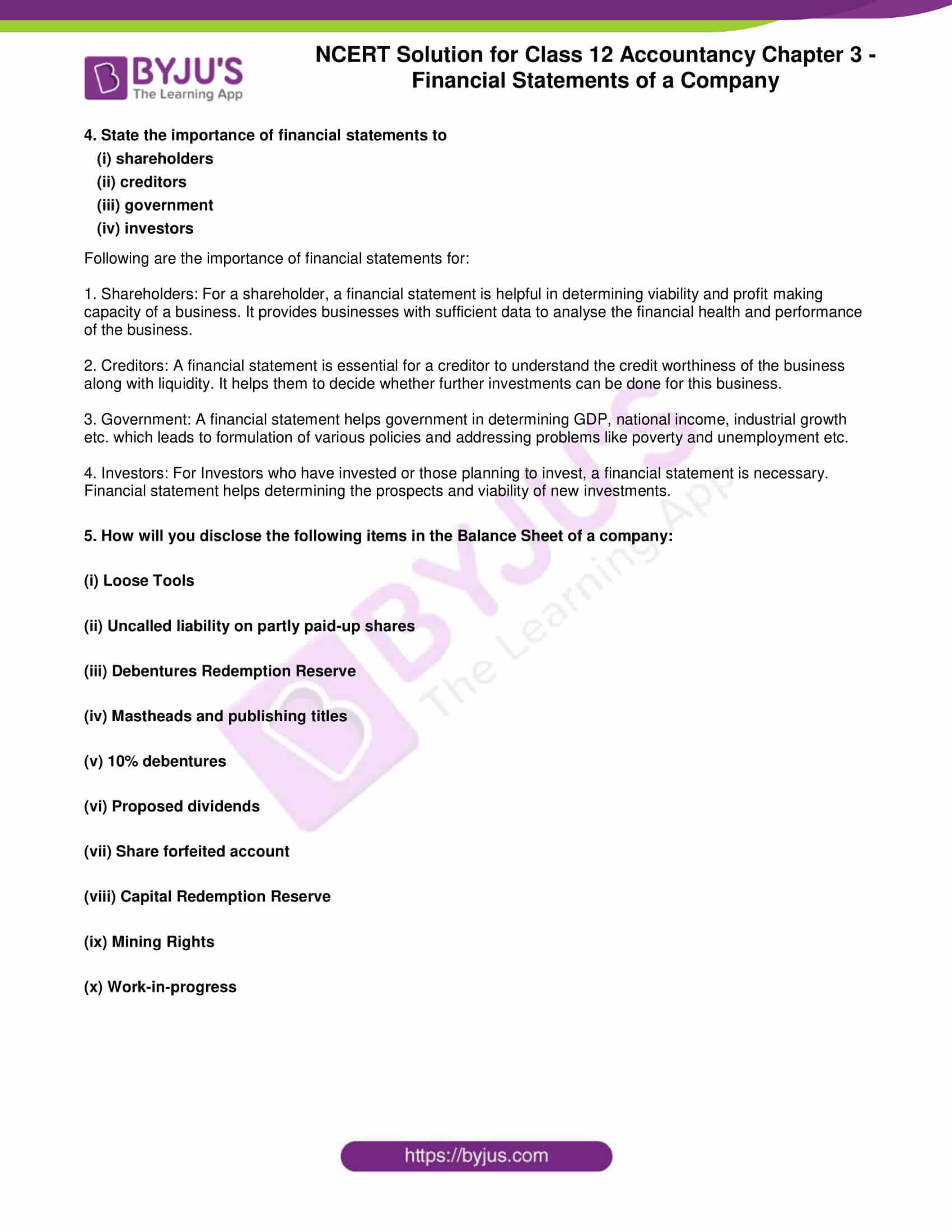 NCERT Solution For Class 12 Accountancy Chapter 3 Financial Statements ...