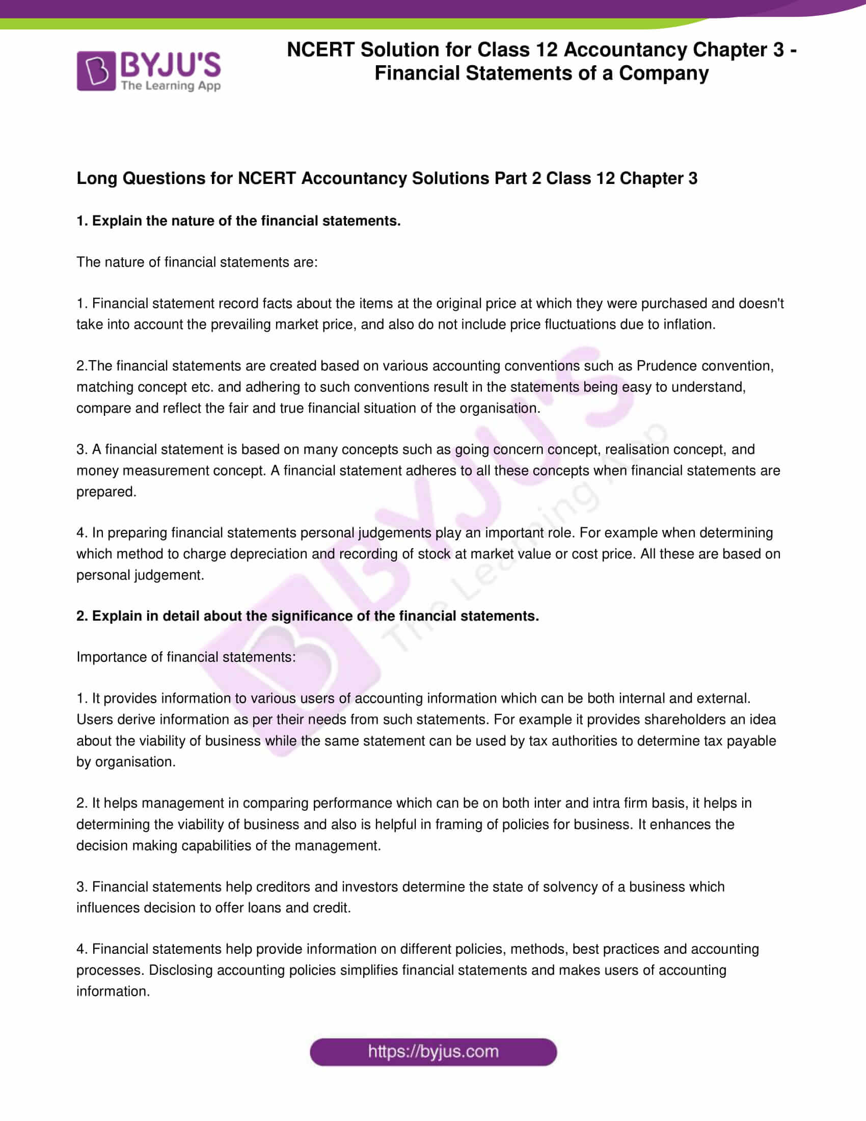 NCERT Solution For Class 12 Accountancy Chapter 3 Financial Statements ...