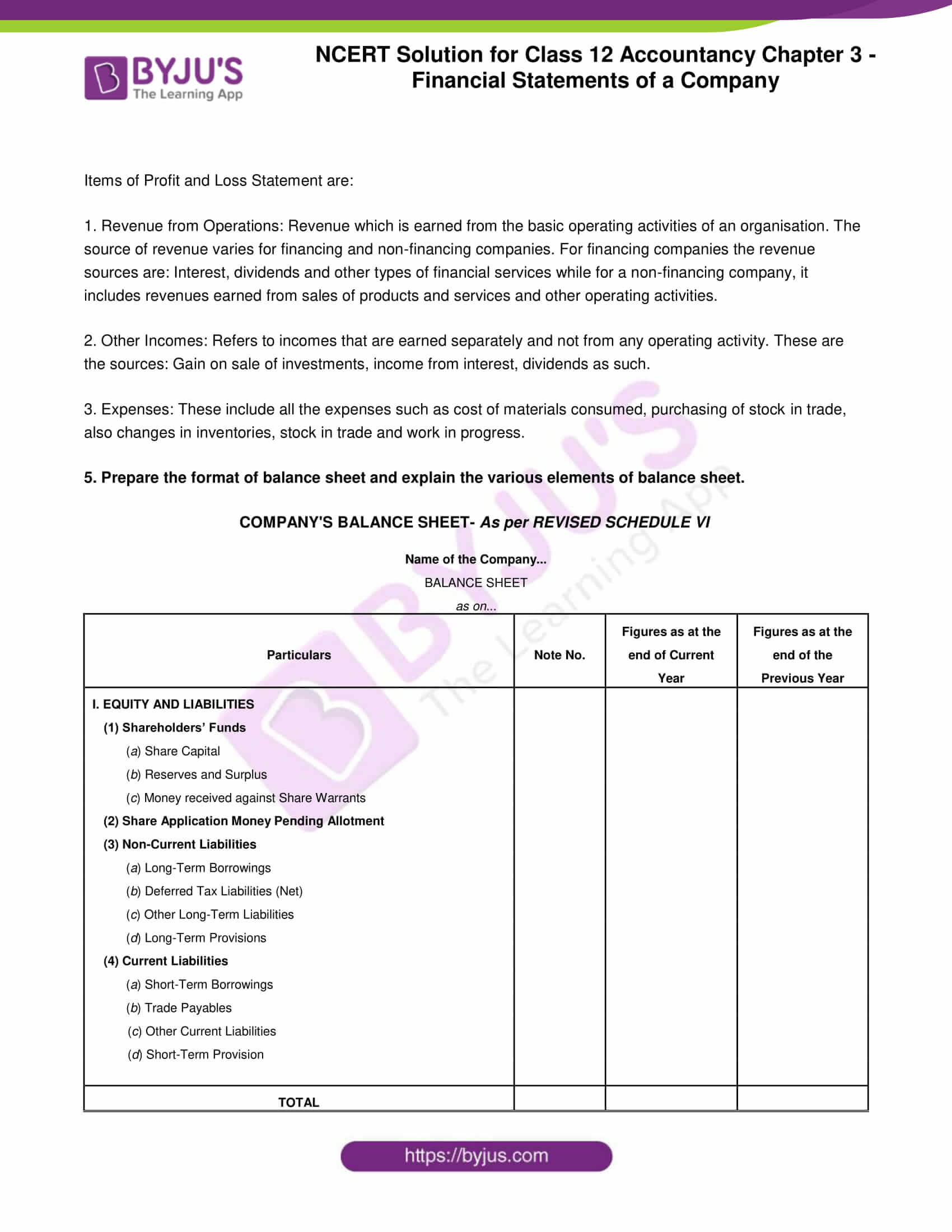 NCERT Solution For Class 12 Accountancy Chapter 3 Financial Statements ...
