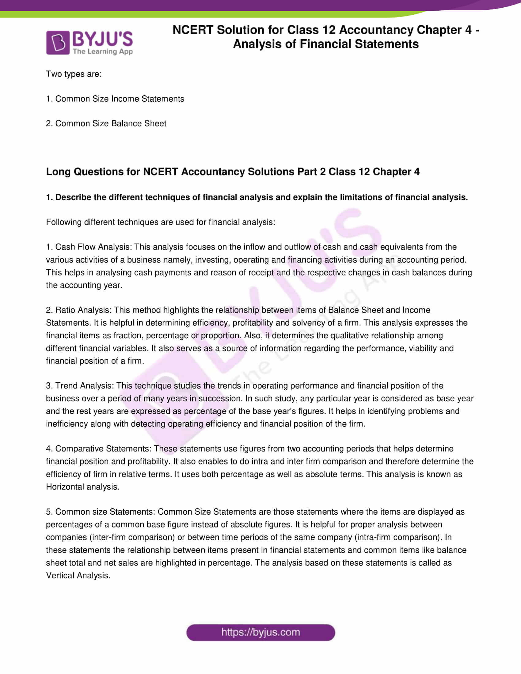 NCERT Solution for Class 12 Accountancy Chapter 4 Analysis of Financial ...