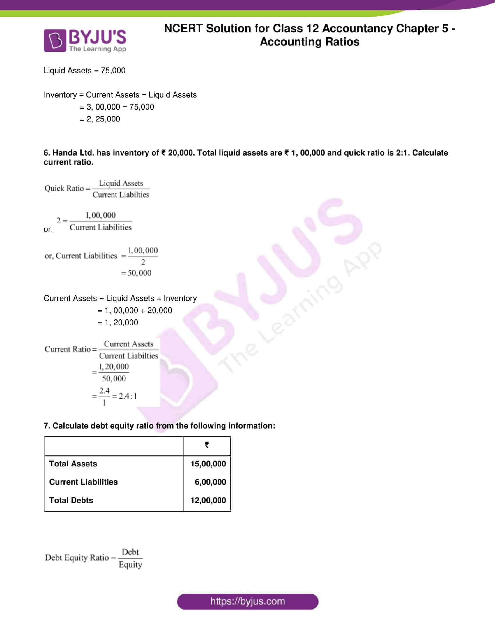 NCERT Solution For Class 12 Accountancy Chapter 5 Accounting Ratios ...