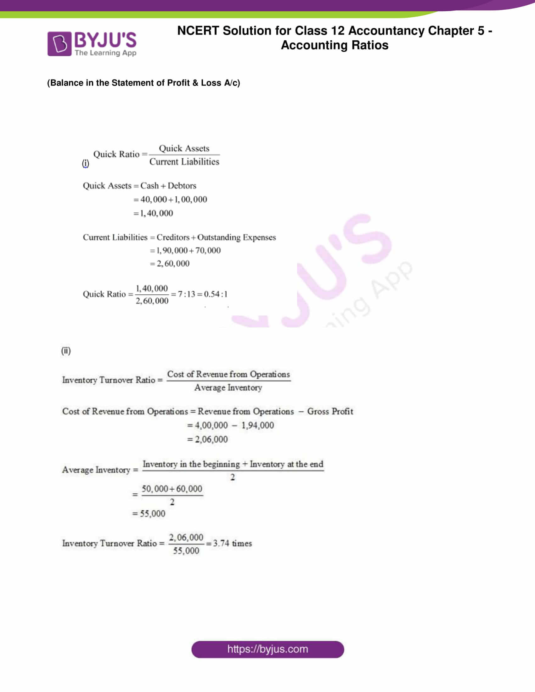 NCERT Solution For Class 12 Accountancy Chapter 5 Accounting Ratios ...