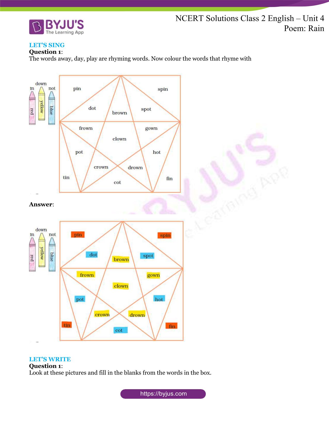 NCERT Solutions for Class 2 English Unit 4 Poem Rain- Download PDF