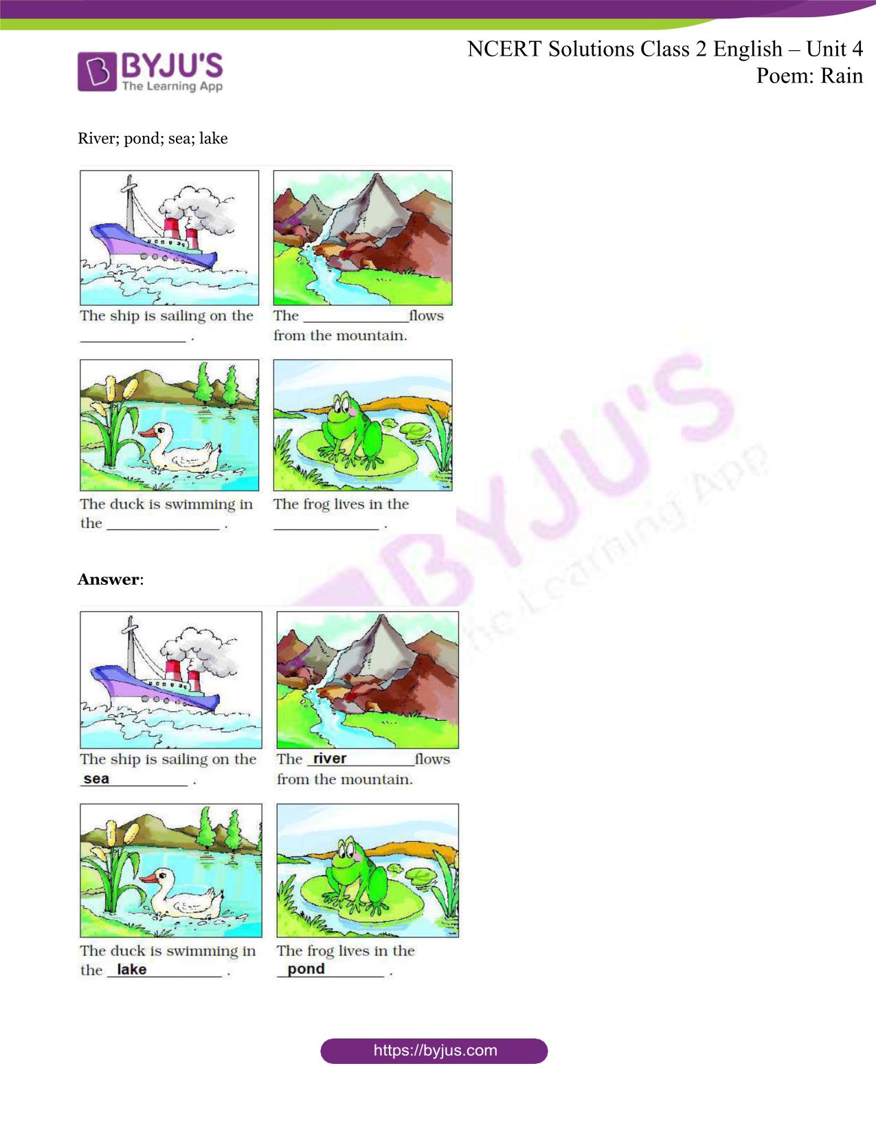 NCERT Solutions for Class 2 English Unit 4 Poem Rain- Download PDF