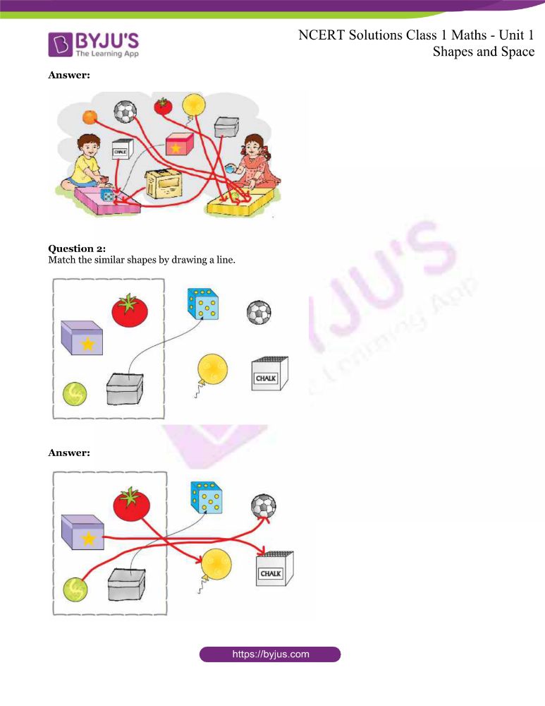 NCERT Solutions for Class 1 Maths Chapter 1 Shapes and Space PDF