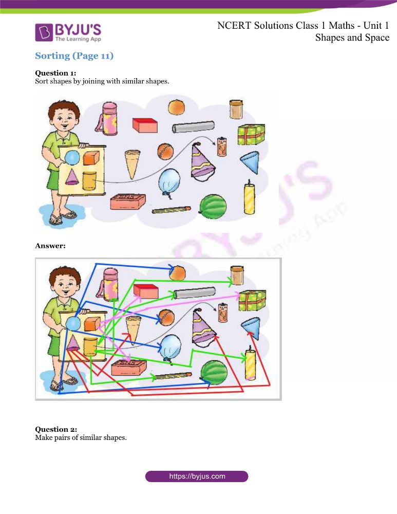 NCERT Solutions for Class 1 Maths Chapter 1 Shapes and Space PDF