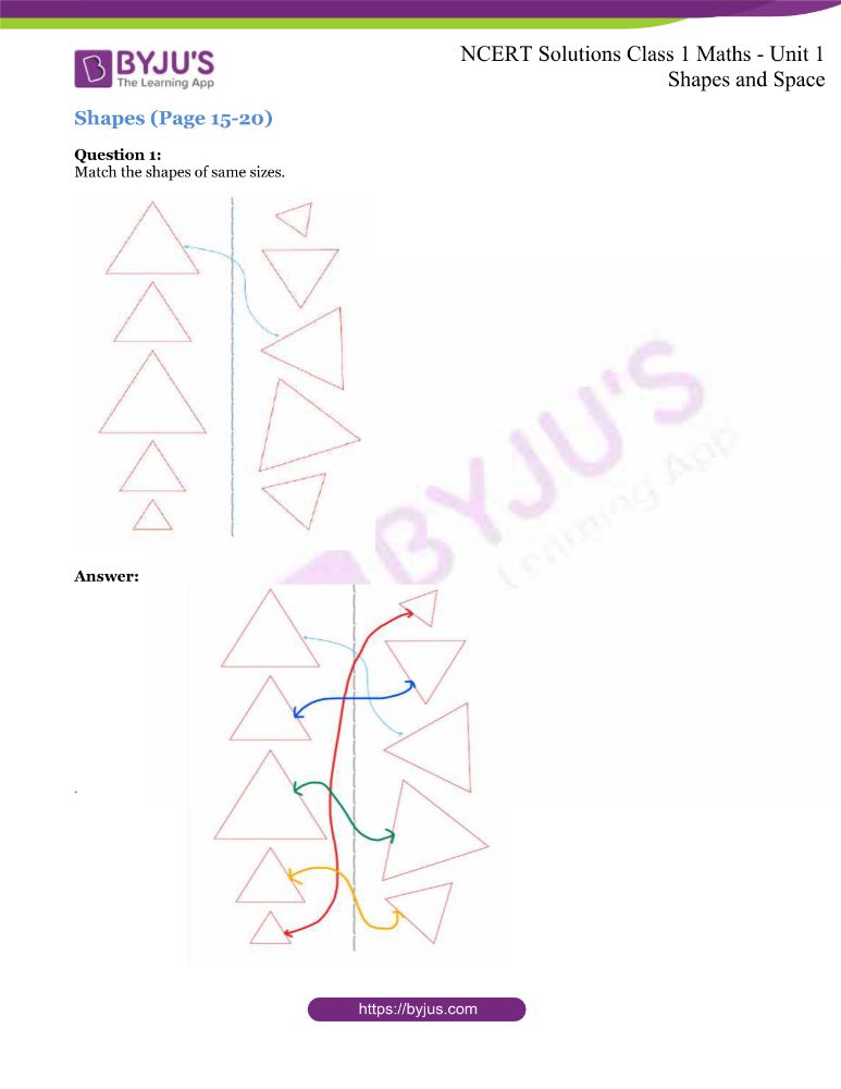 NCERT Solutions for Class 1 Maths Chapter 1 Shapes and Space PDF