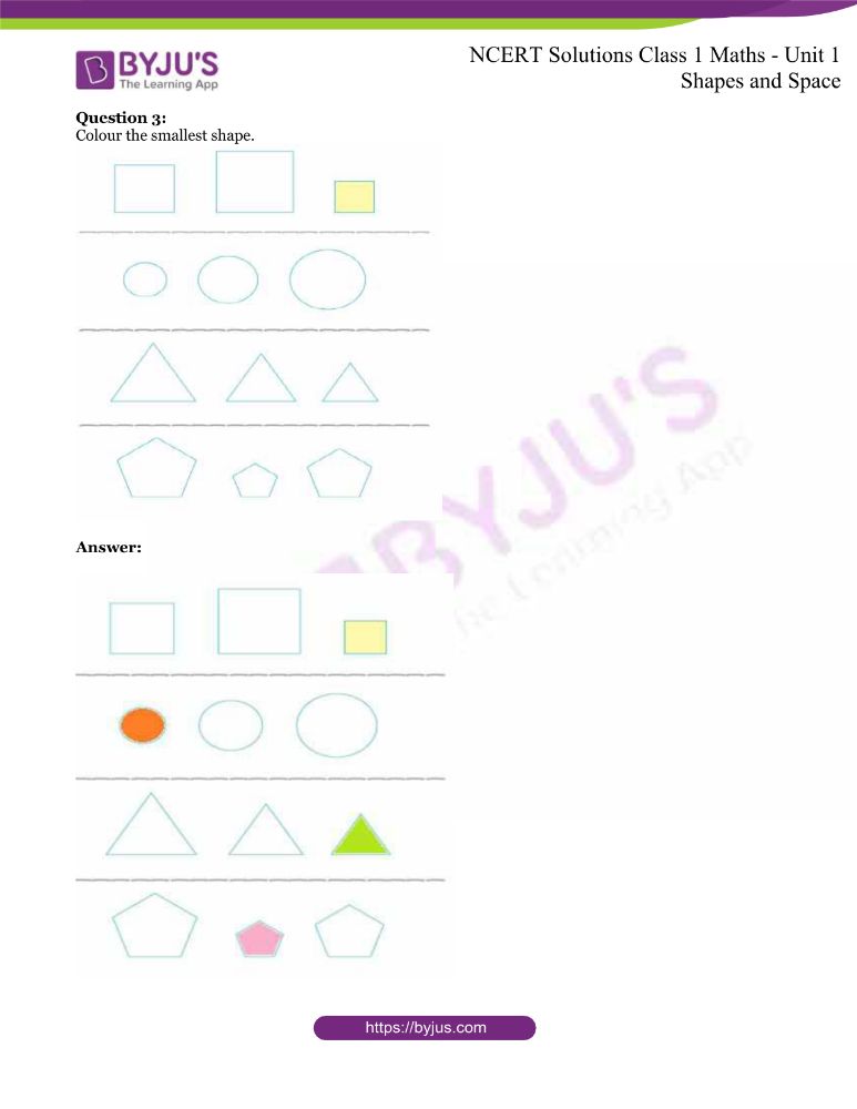 NCERT Solutions for Class 1 Maths Chapter 1 Shapes and Space PDF