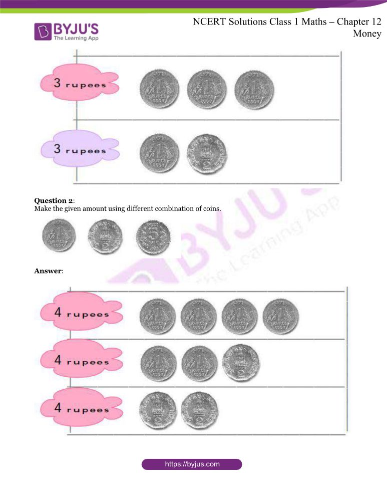 NCERT Solutions for Class 1 Maths Chapter 12 Money - Download Solutions ...
