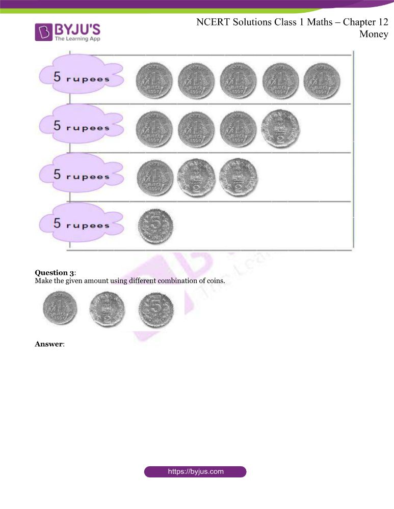 NCERT Solutions for Class 1 Maths Chapter 12 Money - Download Solutions ...