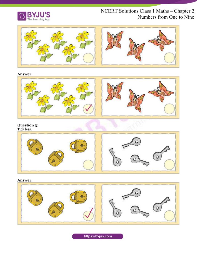 NCERT Solutions for Class 1 Maths Chapter 2 Numbers from One to Nine ...