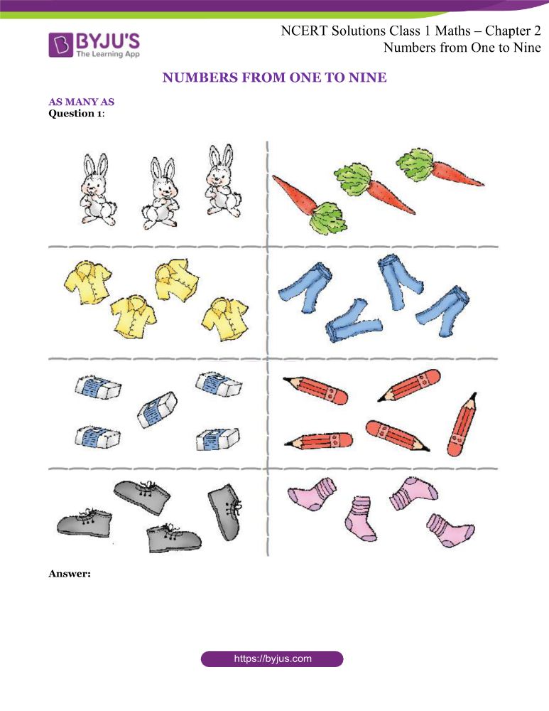 NCERT Solutions for Class 1 Maths Chapter 2 Numbers from One to Nine ...