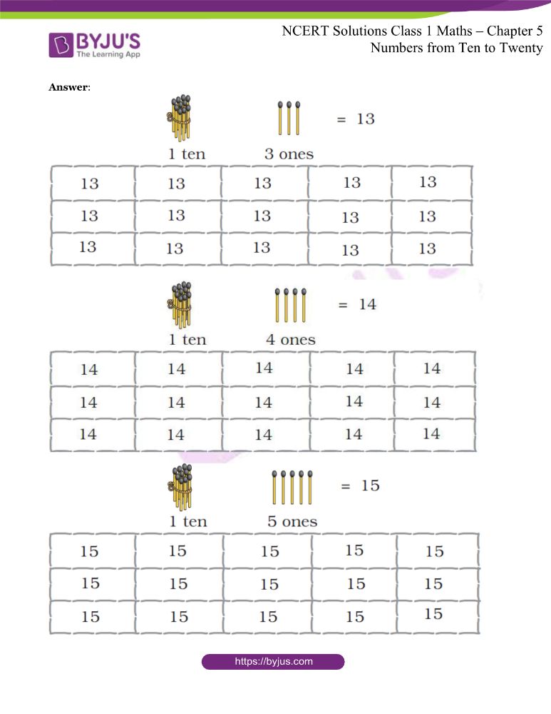 NCERT Solutions for Class 1 Maths Chapter 5 Numbers from Ten to Twenty PDF