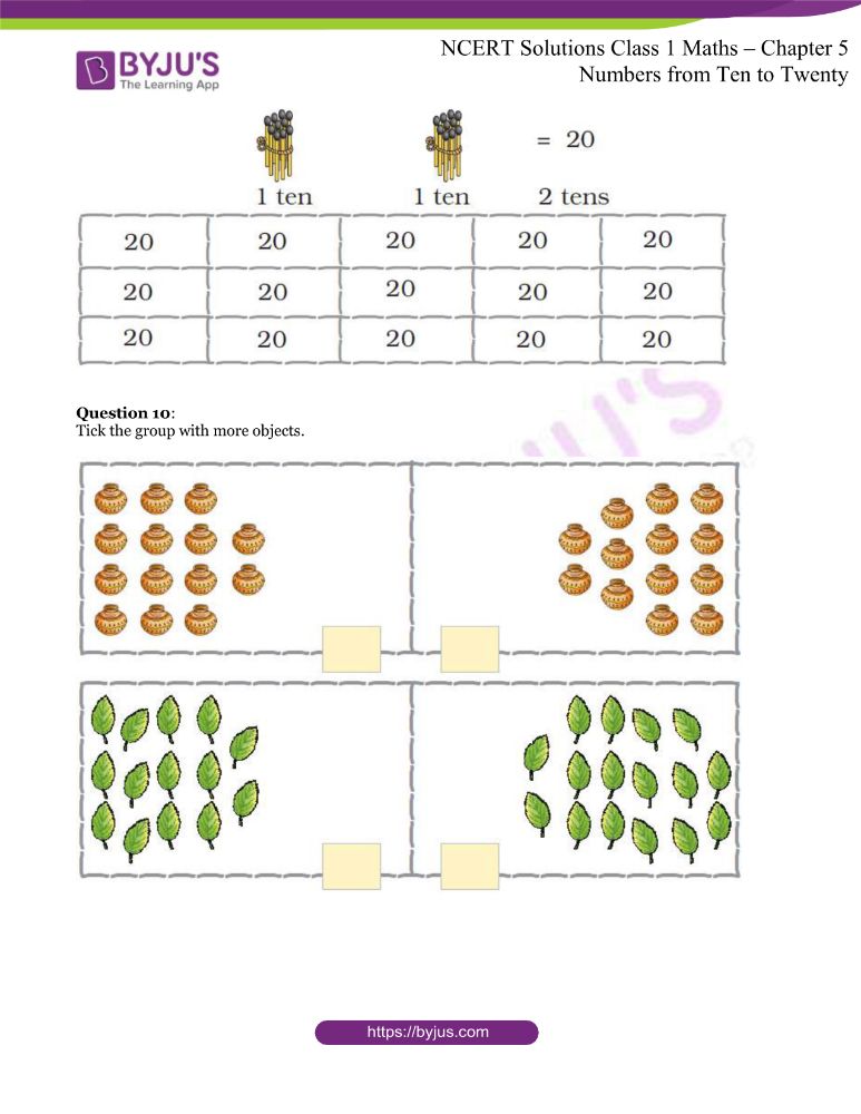 NCERT Solutions for Class 1 Maths Chapter 5 Numbers from Ten to Twenty PDF