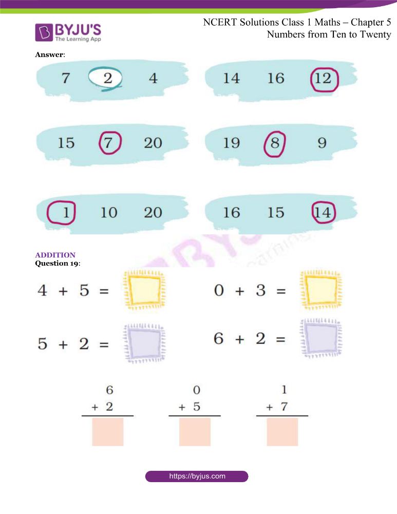 NCERT Solutions for Class 1 Maths Chapter 5 Numbers from Ten to Twenty PDF