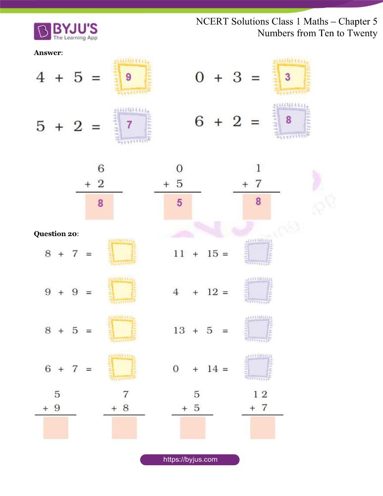 NCERT Solutions for Class 1 Maths Chapter 5 Numbers from Ten to Twenty PDF