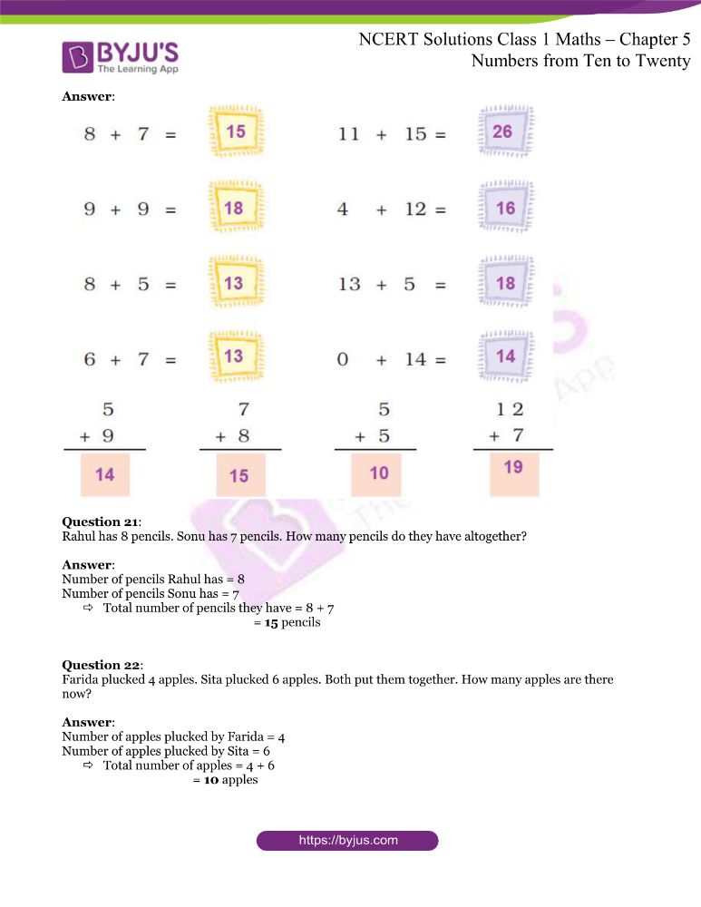 NCERT Solutions for Class 1 Maths Chapter 5 Numbers from Ten to Twenty PDF