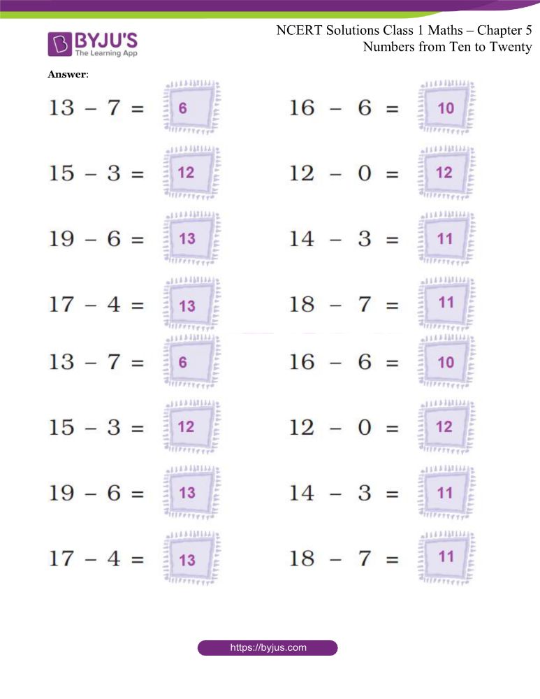 NCERT Solutions for Class 1 Maths Chapter 5 Numbers from Ten to Twenty PDF