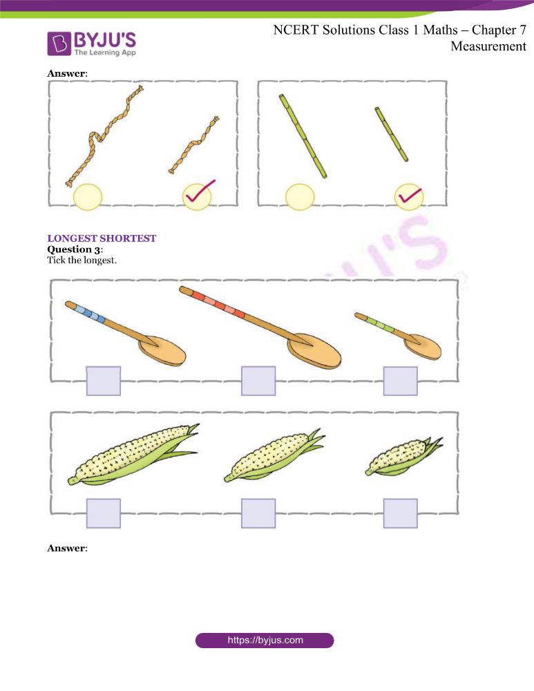 NCERT Solutions for Class 1 Maths Chapter 7 Measurement- Download PDF