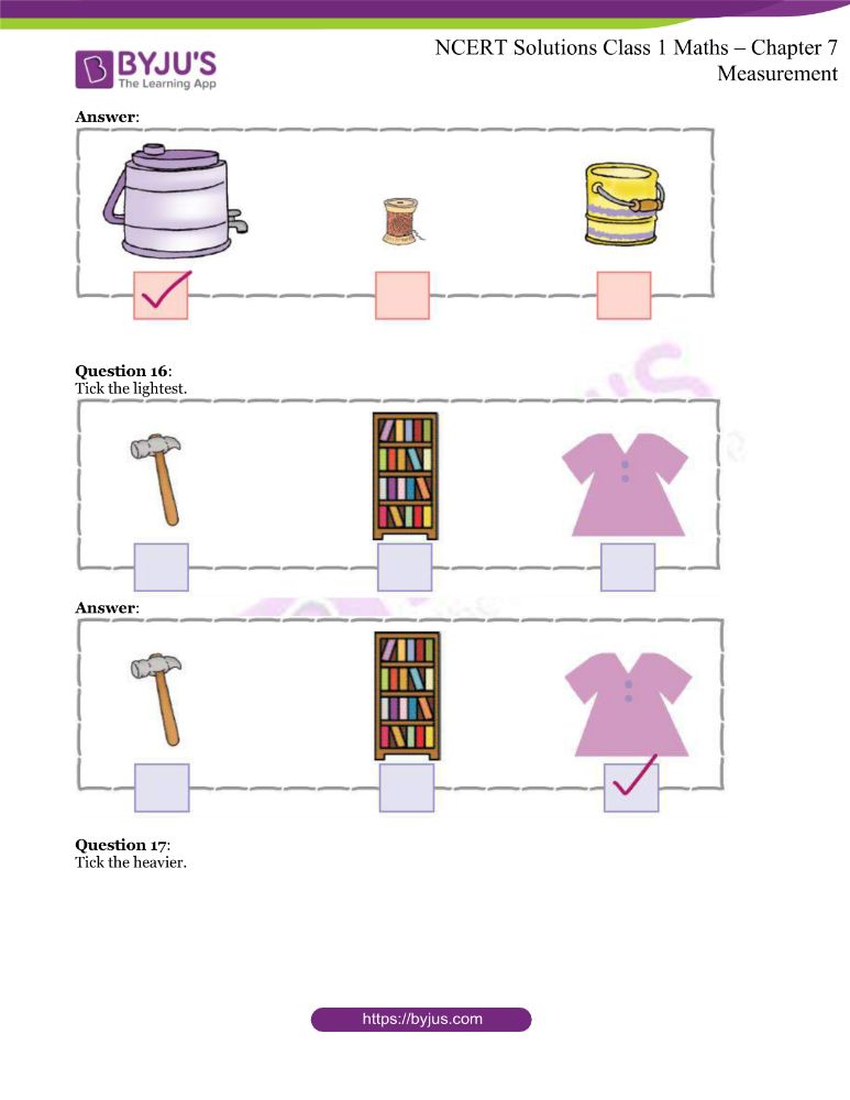 NCERT Solutions for Class 1 Maths Chapter 7 Measurement- Download PDF