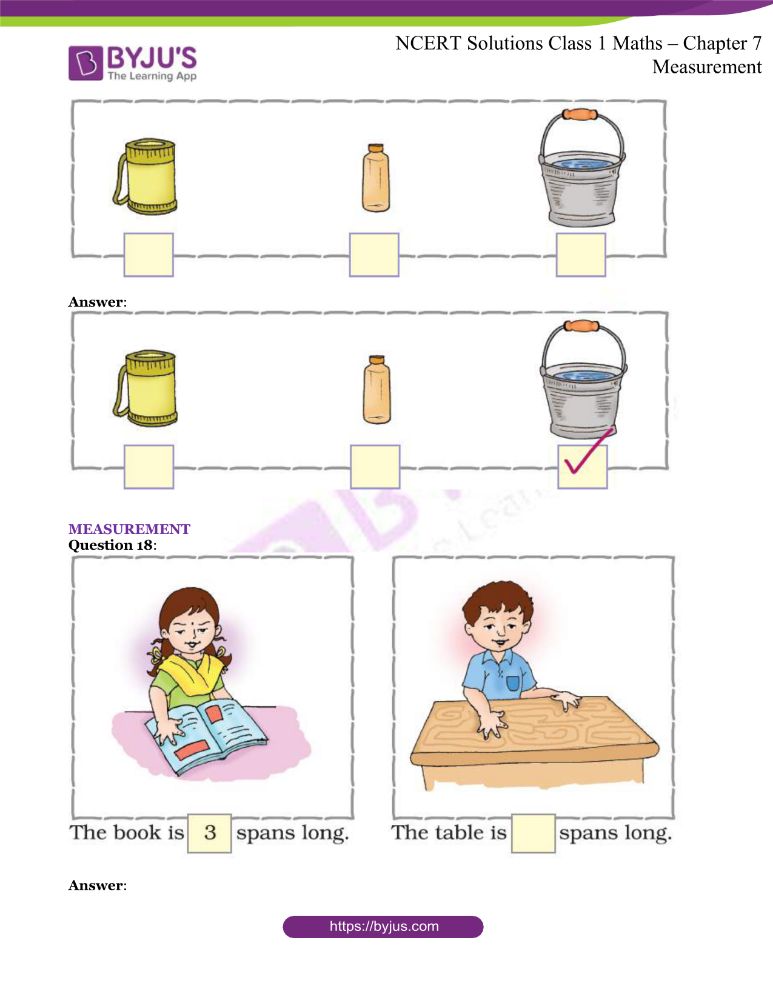 NCERT Solutions for Class 1 Maths Chapter 7 Measurement- Download PDF