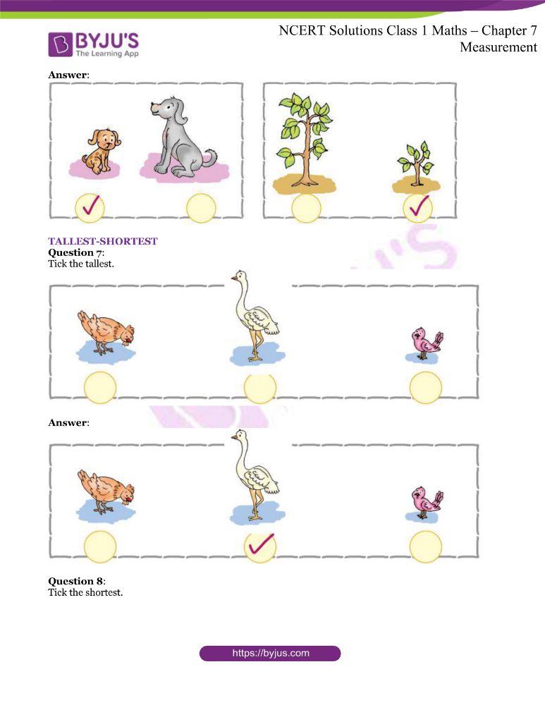 NCERT Solutions for Class 1 Maths Chapter 7 Measurement- Download PDF