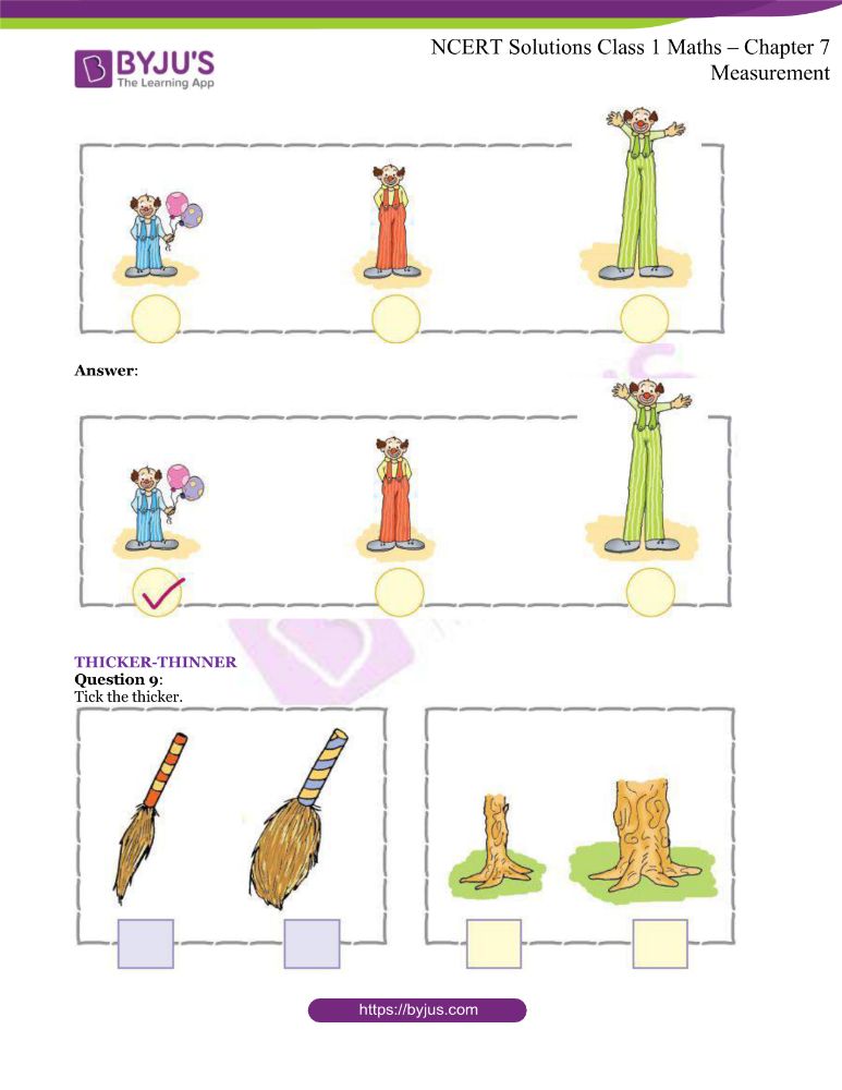 NCERT Solutions for Class 1 Maths Chapter 7 Measurement- Download PDF
