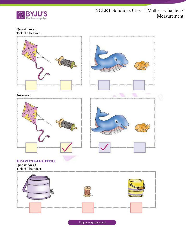 NCERT Solutions for Class 1 Maths Chapter 7 Measurement- Download PDF