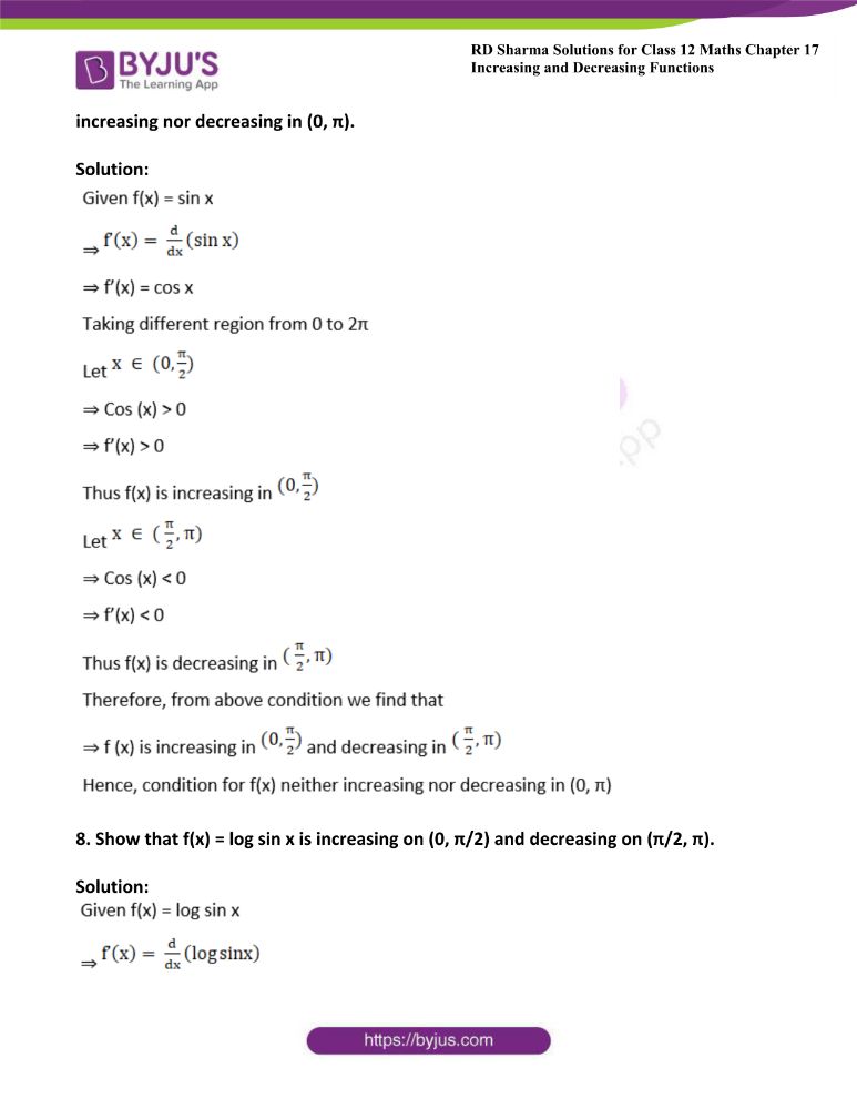 RD Sharma Solutions for Class 12 Maths Chapter 17 - Increasing and ...