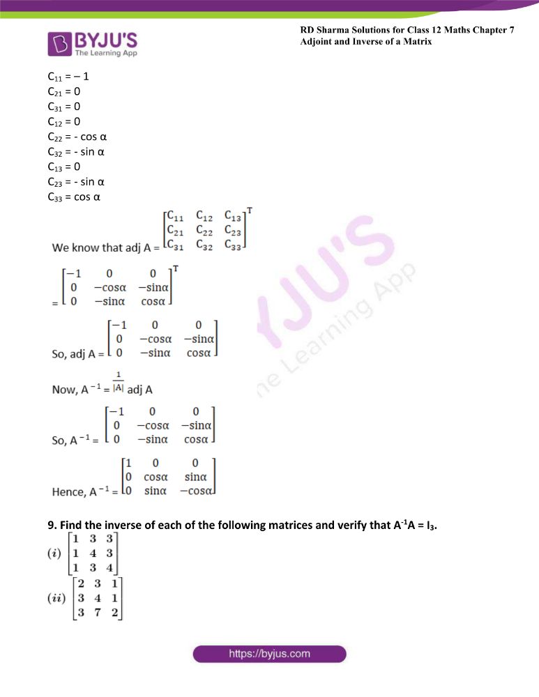RD Sharma Solutions for Class 12 Maths Chapter 7 - Adjoint and Inverse ...