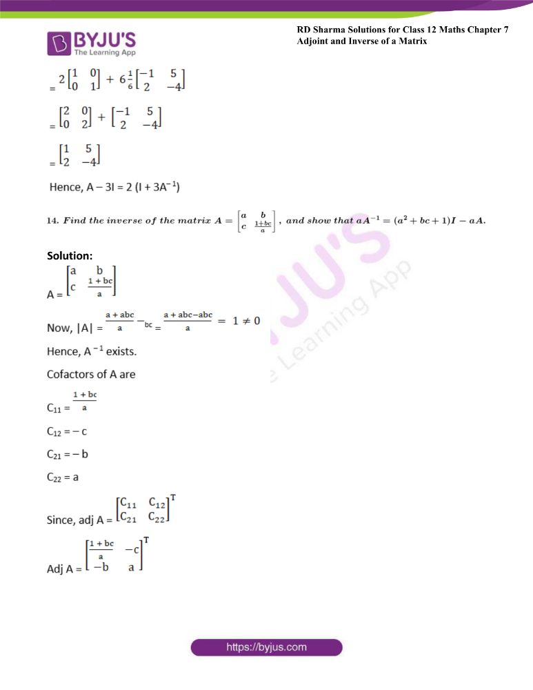 RD Sharma Solutions for Class 12 Maths Chapter 7 - Adjoint and Inverse ...
