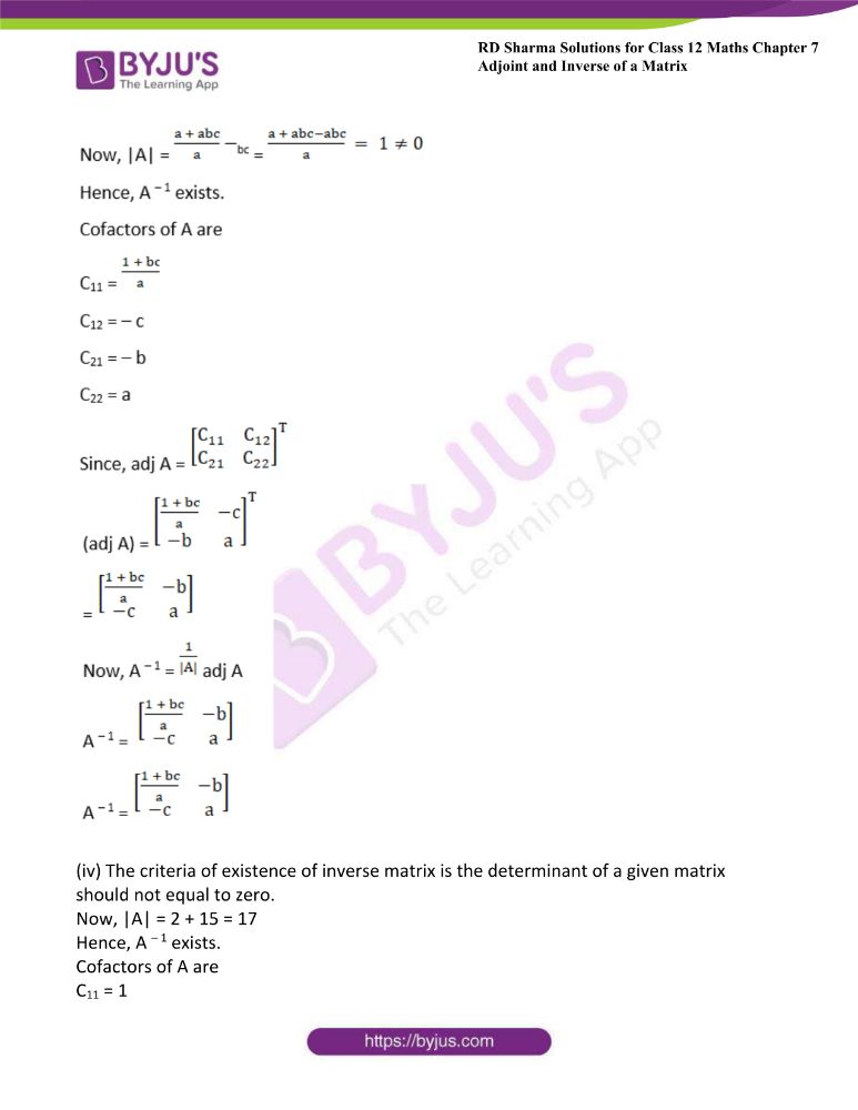 RD Sharma Solutions for Class 12 Maths Chapter 7 - Adjoint and Inverse ...