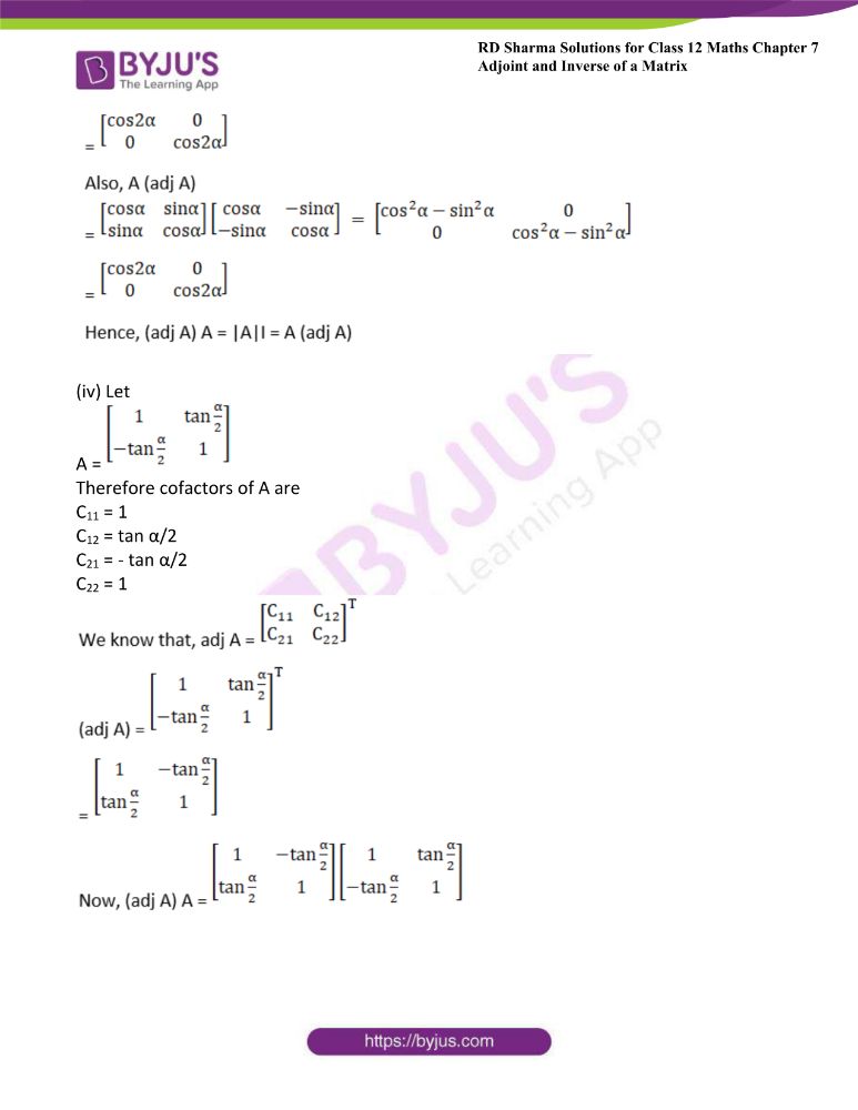 RD Sharma Solutions for Class 12 Maths Chapter 7 - Adjoint and Inverse ...