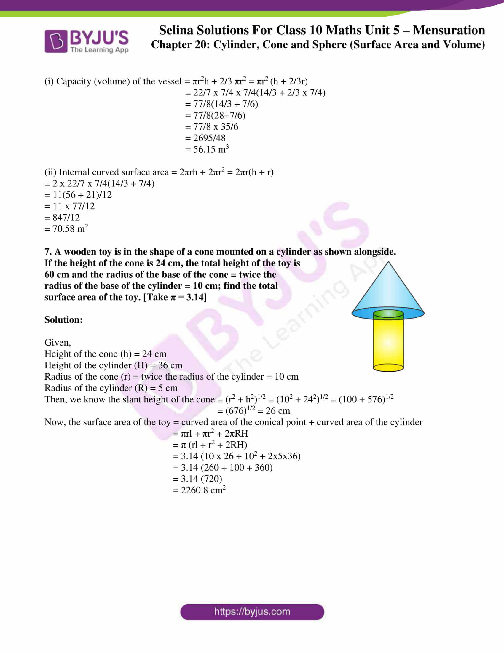 Selina Solutions Concise Mathematics Class 10 Chapter 20 Cylinder Cone