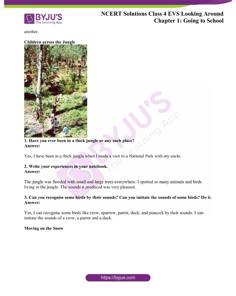NCERT Solutions Class 4 EVS Chapter 1 Going To School - Free Download