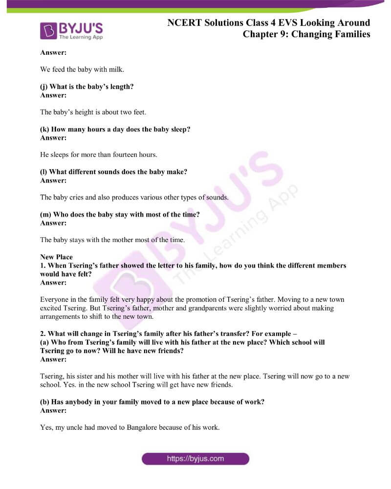 NCERT Solutions Class 4 EVS Chapter 9 Changing Families - BYJU'S