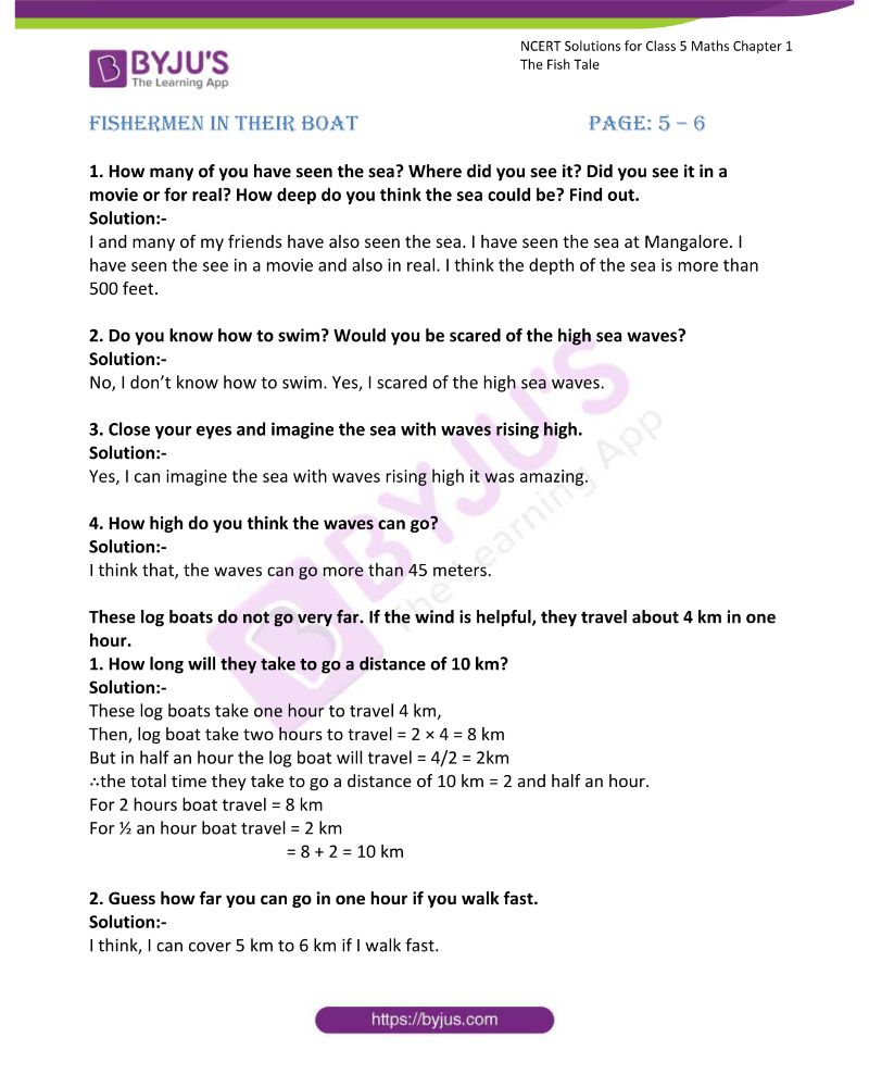 NCERT Solutions Class 5 Maths Chapter 1 The Fish Tale - Free Download