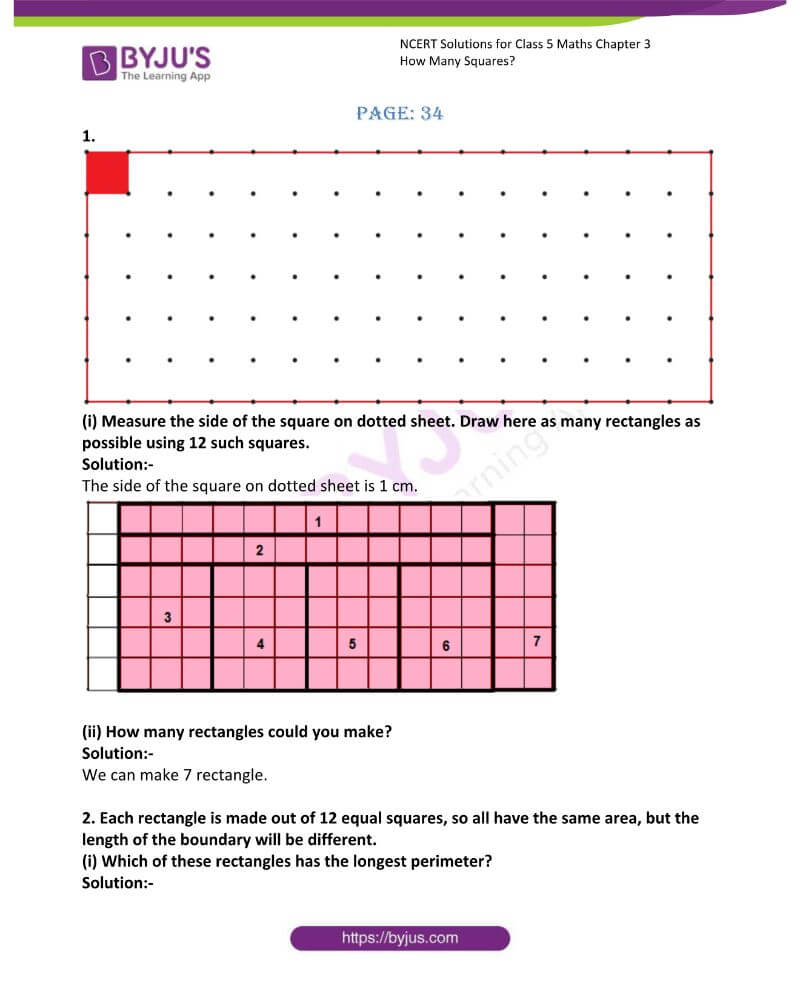 NCERT Solutions Class 5 Maths Chapter 3 How Many Squares Free PDF Download