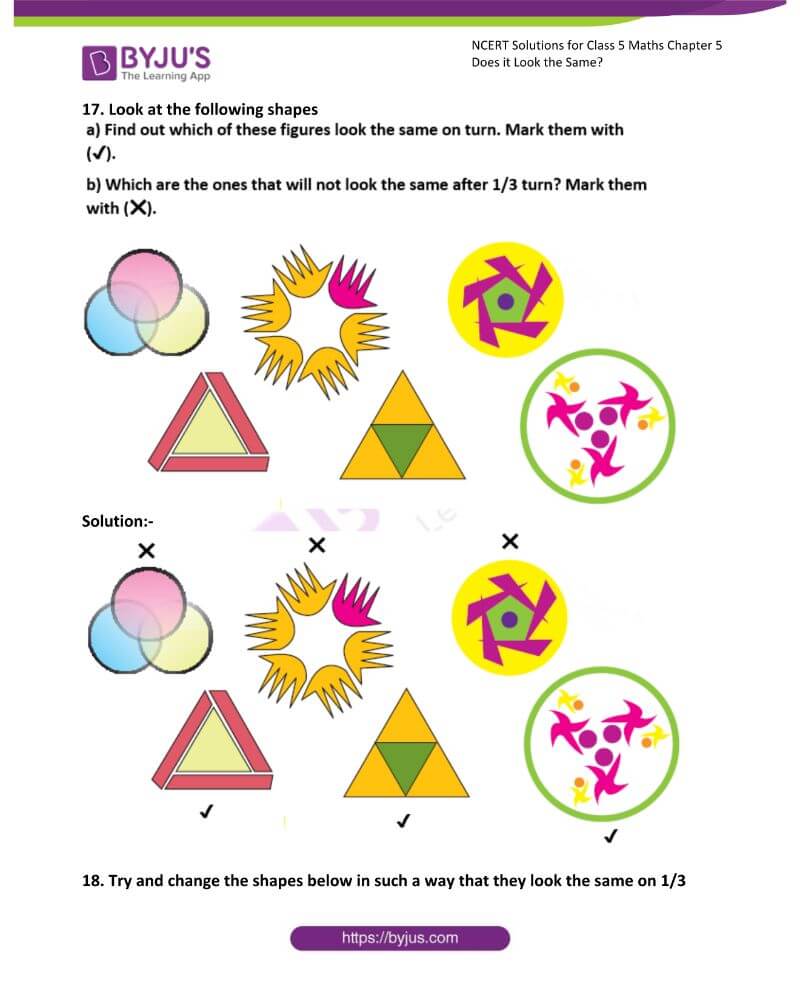 NCERT Solutions Class 5 Maths Chapter 5 Does It Look The Same Free 