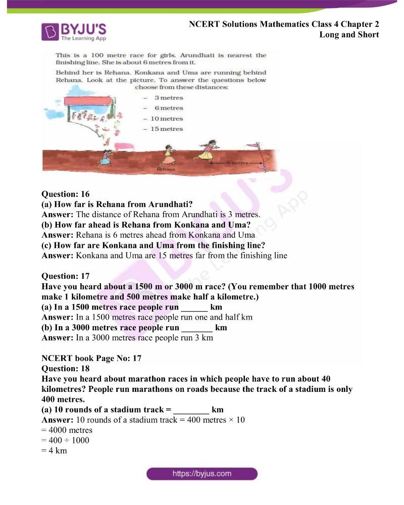 NCERT Solutions Class 4 Maths Chapter 2 Long And Short - Updated For ...