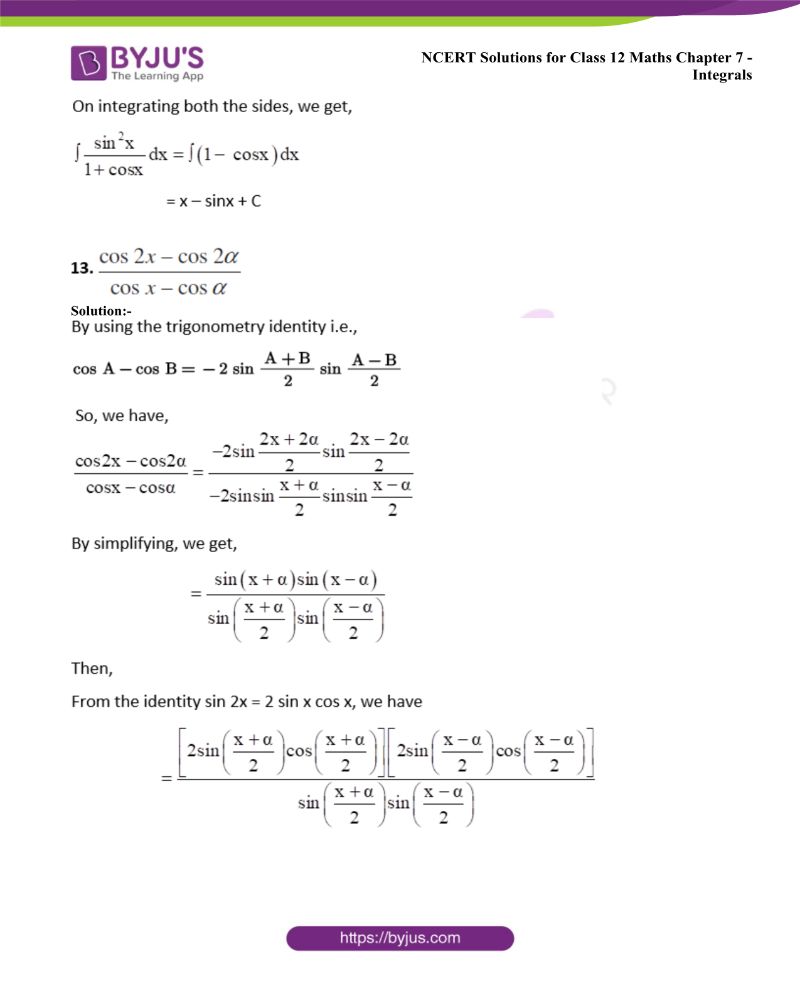 NCERT Solutions For Class 12 Maths Chapter 7 Integrals NCERT Solutions For Class 12 Maths Chapter 7 Integrals