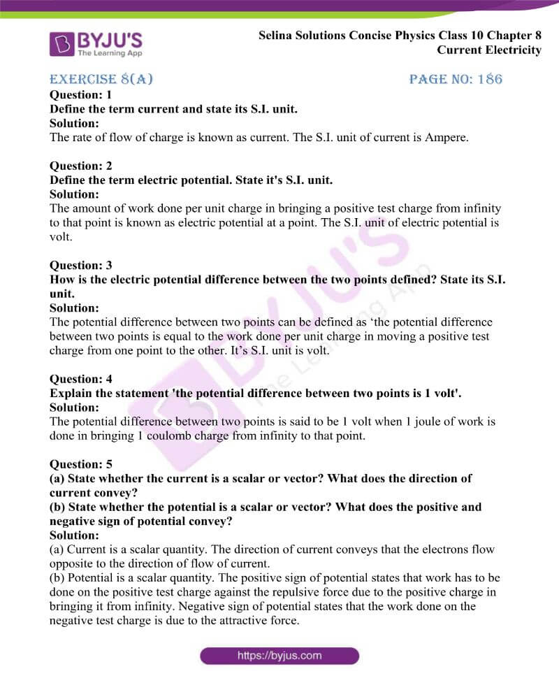 Selina Solutions Concise Physics Class 10 Chapter 8 Current Electricity Selina Solutions Concise Physics Class 10 Chapter 8 Current Electricity