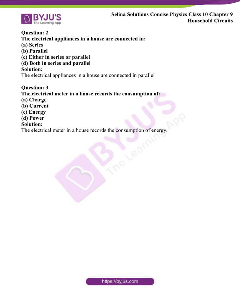 Selina Solutions Concise Physics Class 10 Chapter 9 Household Circuits Selina Solutions Concise Physics Class 10 Chapter 9 Household Circuits