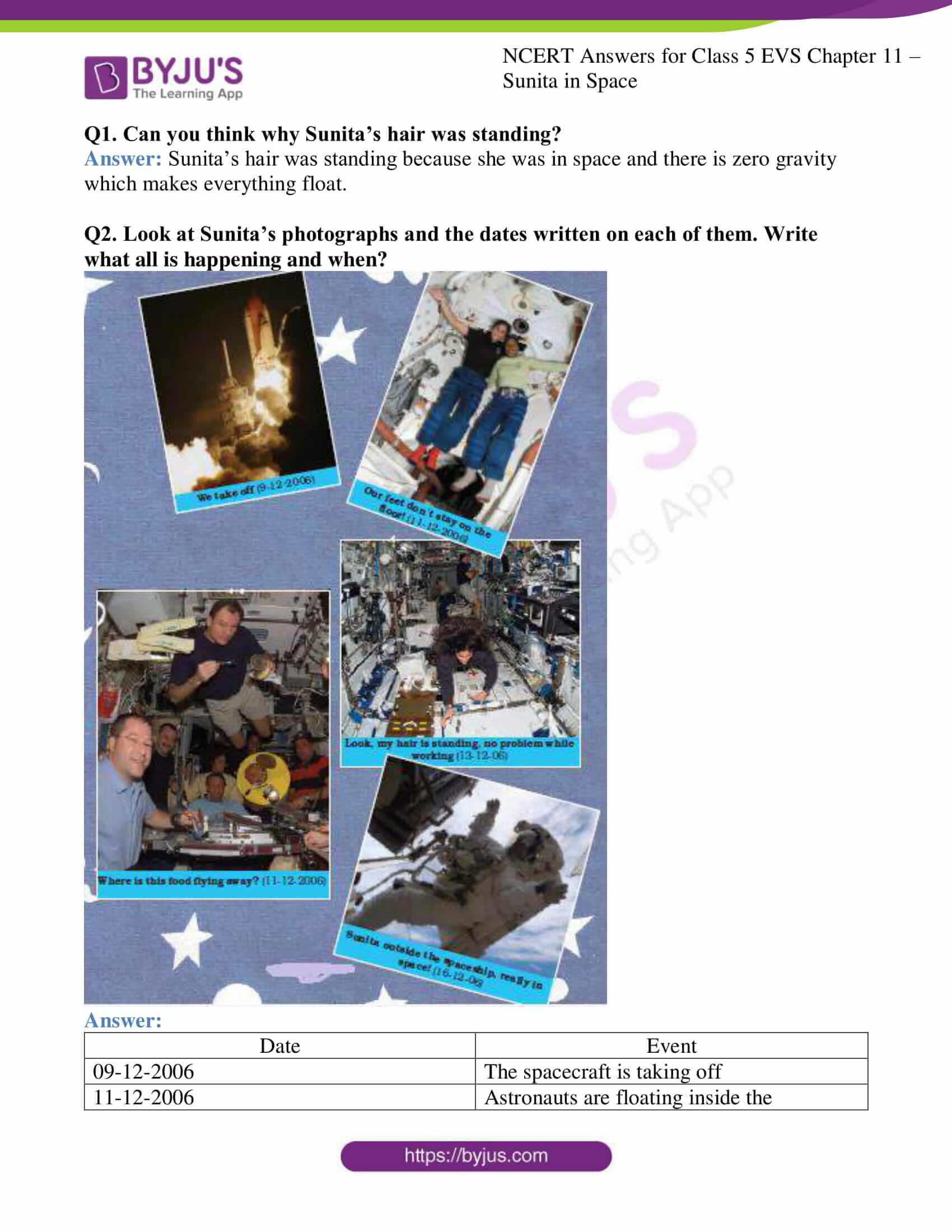 NCERT Solutions Class 5 EVS Chapter 11 Sunita in Space Free PDF Download