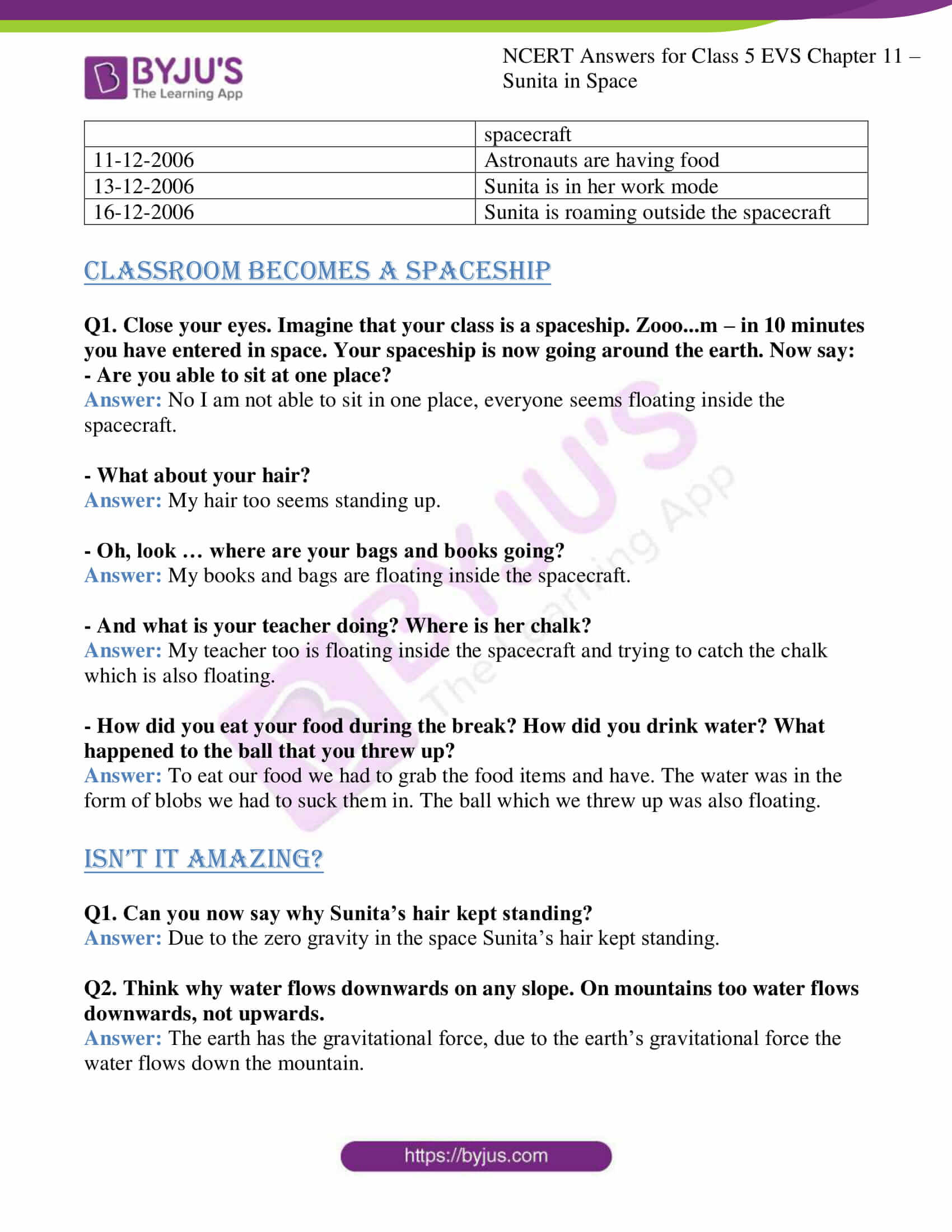 NCERT Solutions Class 5 EVS Chapter 11 Sunita in Space Free PDF Download