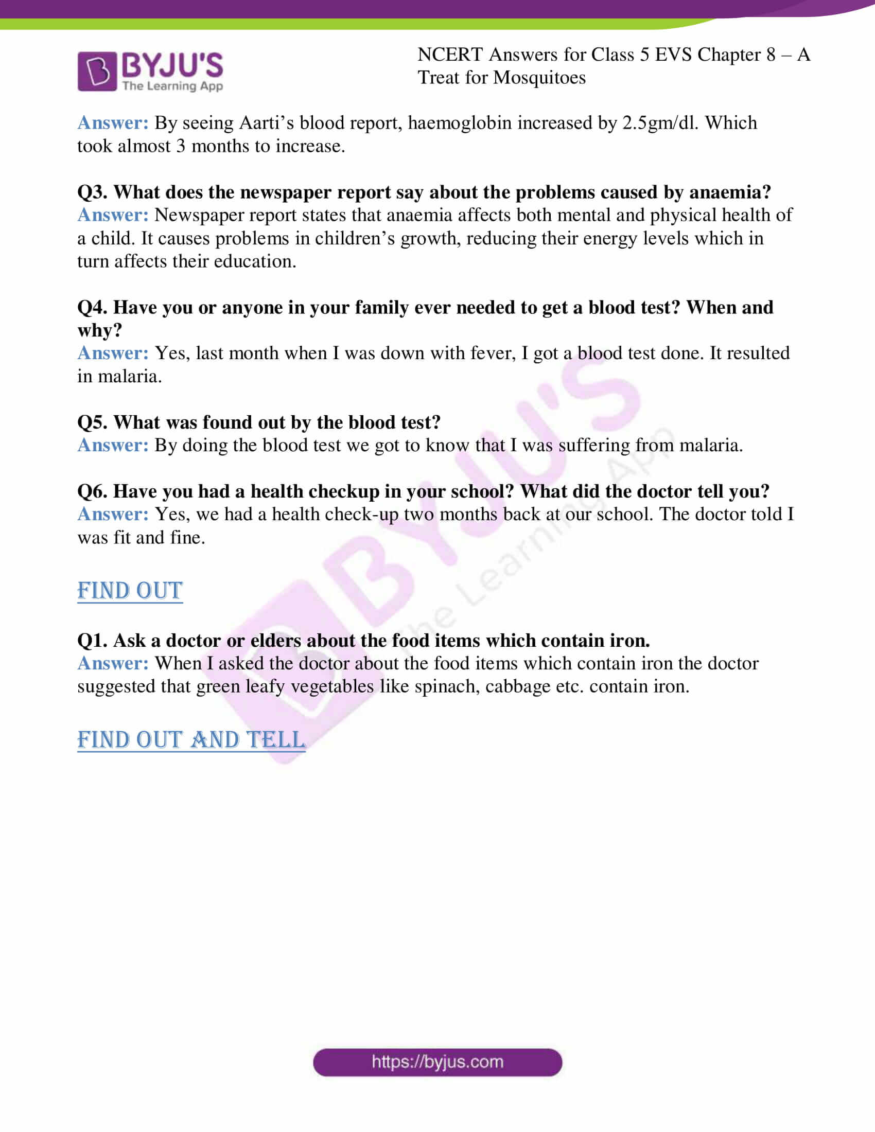 NCERT Solutions Class 5 EVS Chapter 8 a Treat for Mosquitoes Free PDF ...