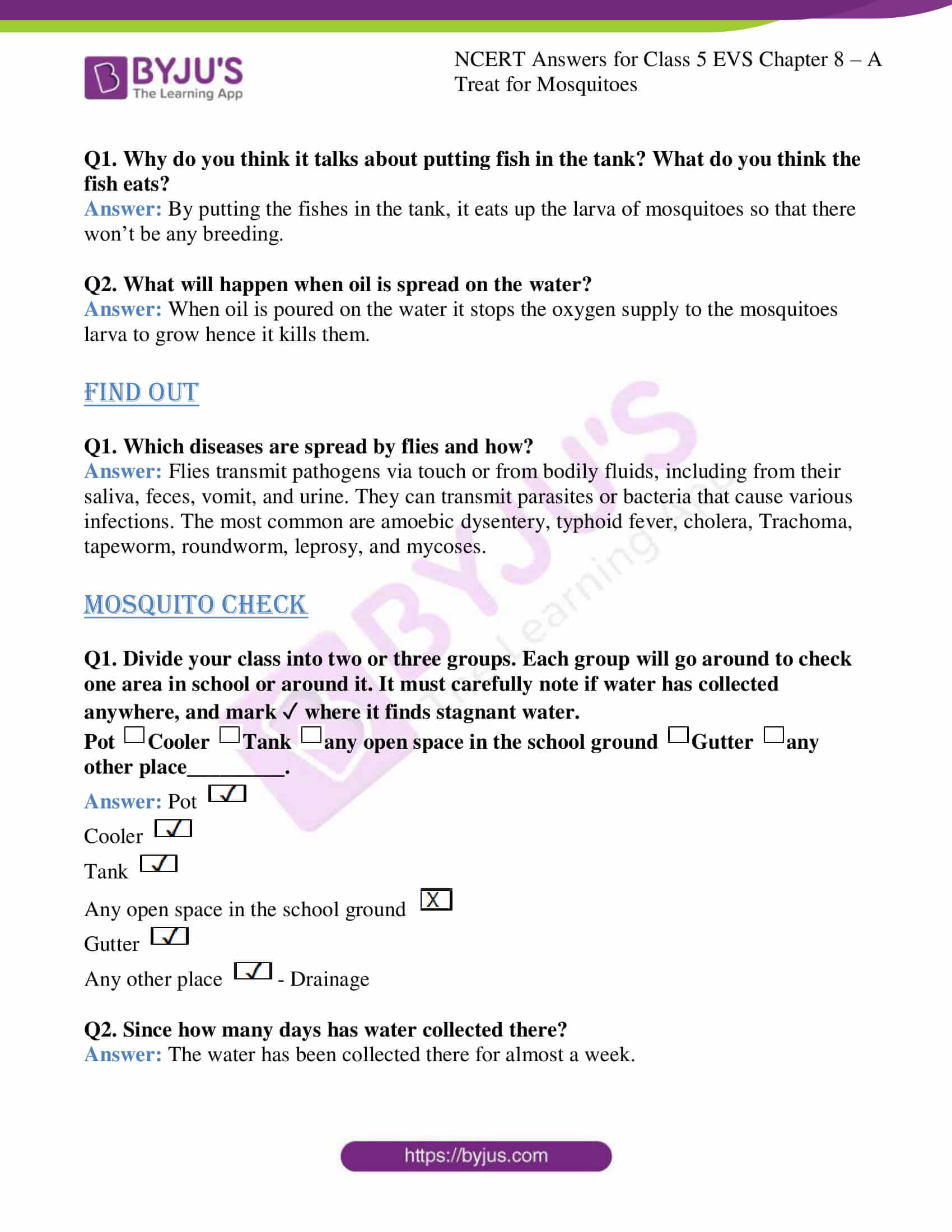 NCERT Solutions Class 5 EVS Chapter 8 a Treat for Mosquitoes Free PDF ...