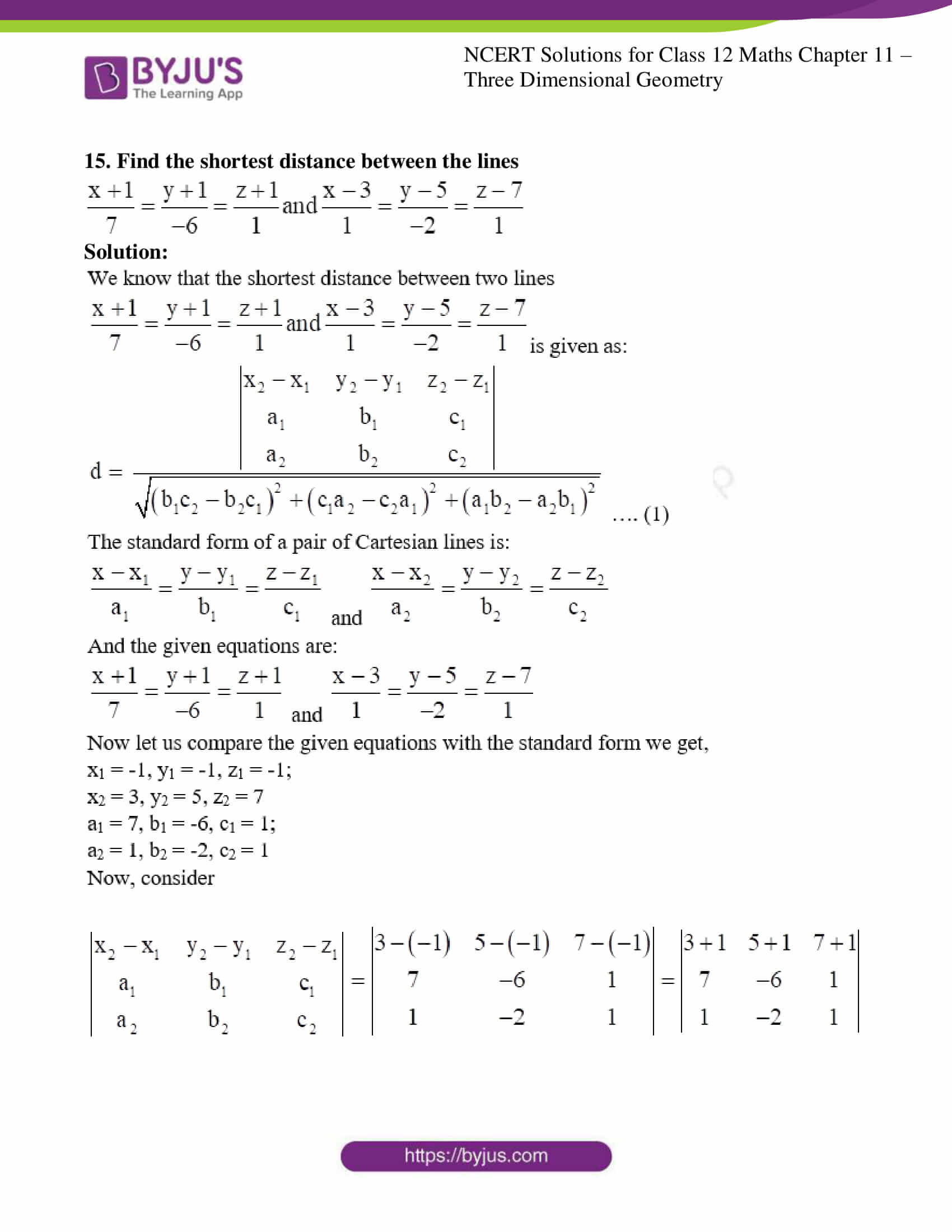 NCERT Solutions for Class 12 Maths Chapter 11 Three Dimensional Geometry